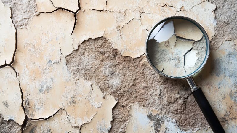 A Magnifying Glass is on a Wall with Cracks Stock Illustration ...