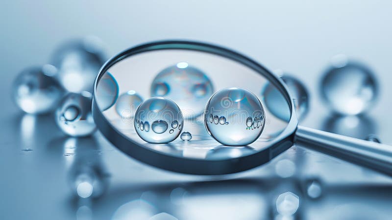 A Magnifying Glass with Water Drops and Letters Stock Photo - Image of ...