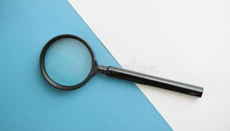 Magnifying Glass on White Blue Background. Flat Lay. Top View Stock ...