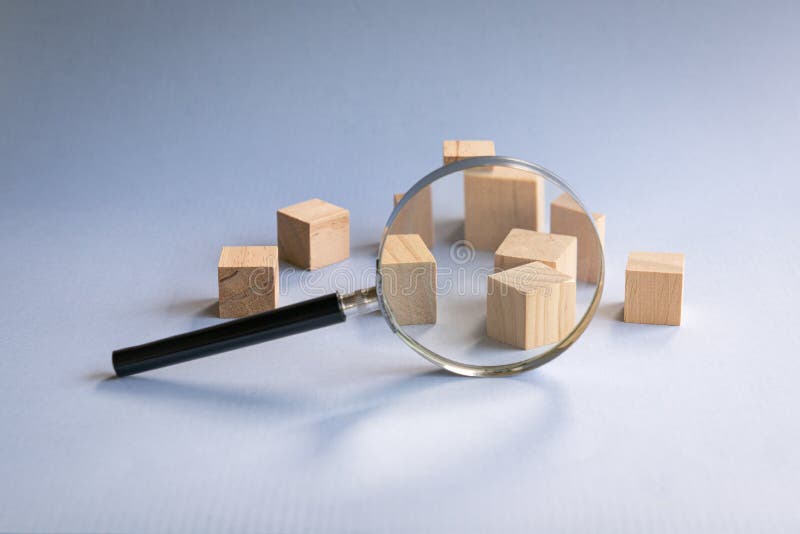 Magnifying Glass with Wooden Blocks Stock Image - Image of investment ...