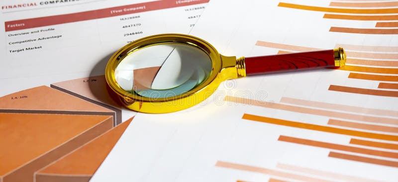 Magnifying Glass and the Working Paper with a Diagram Stock Photo ...