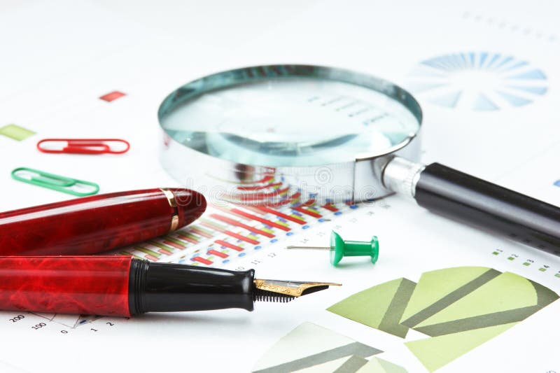 Magnifying Glass and the Working Paper Stock Image - Image of objects ...