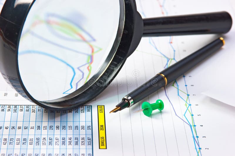 Magnifying Glass and the Working Paper Stock Image - Image of business ...