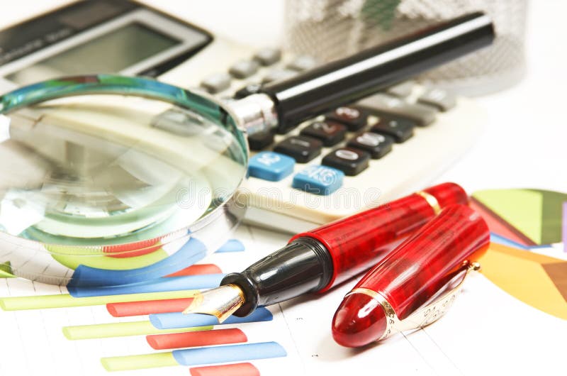 Magnifying Glass and the Working Paper Stock Image - Image of market ...