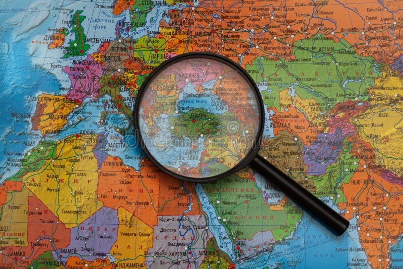 Magnifying Glass on the World Map. Concept Find Stock Image - Image of ...