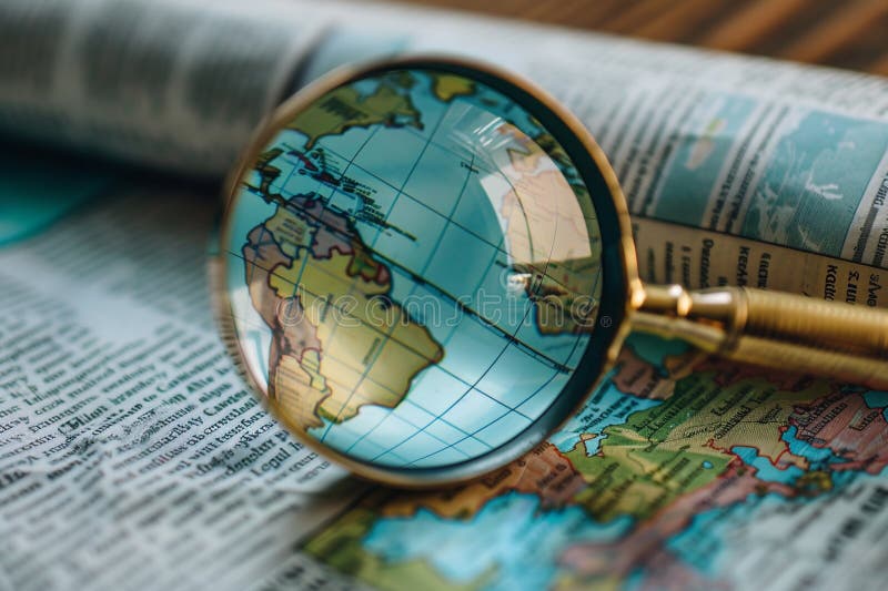 Magnifying Glass on World Map Stock Illustration - Illustration of ...
