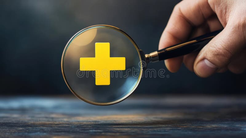 A Magnifying Glass with a Yellow Cross on it Stock Illustration ...