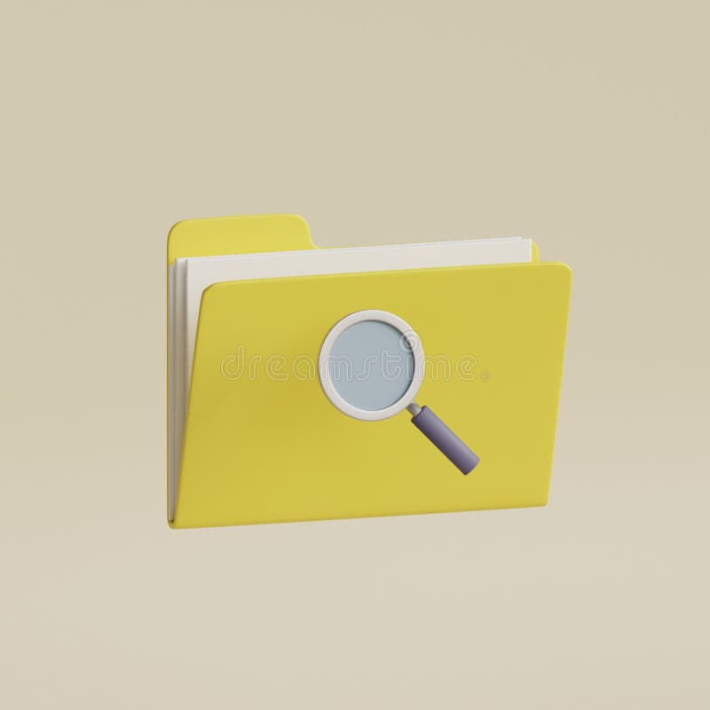 Magnifying Glass and Yellow Folder with Files. Concept of Searching ...