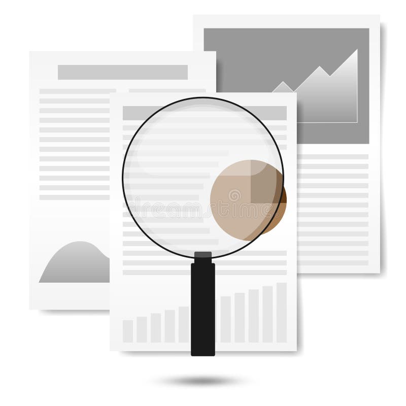Magnifying Glass with Three Information Paper Sheets Stock Vector ...