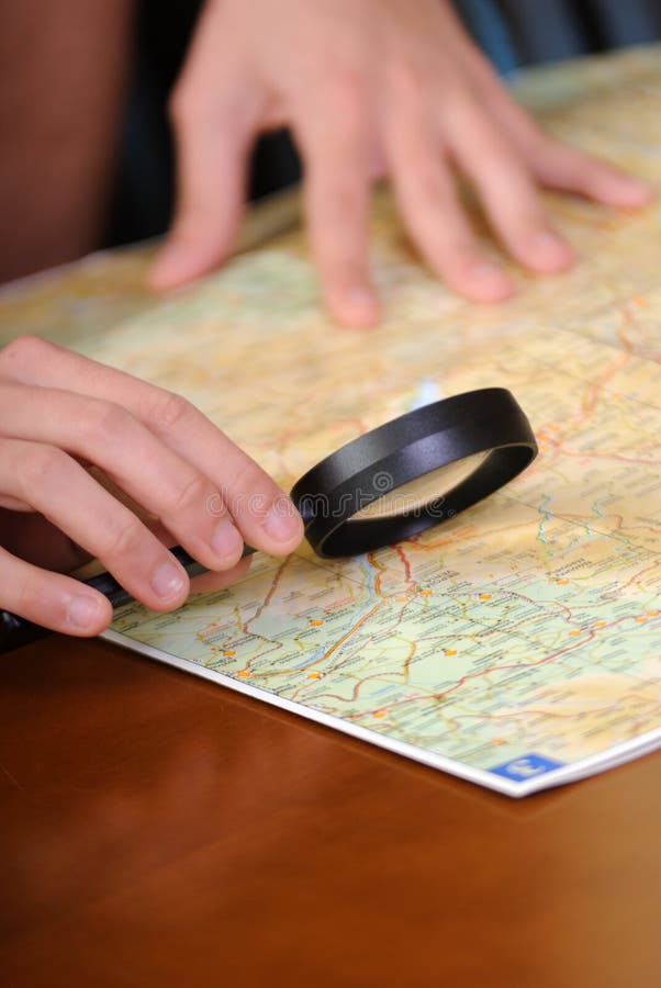 Magnifying len and a map stock photo. Image of lost, address - 15190042