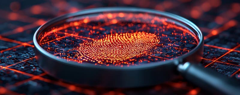 Magnifying Lens Focusing on Glowing Fingerprint Stock Illustration ...