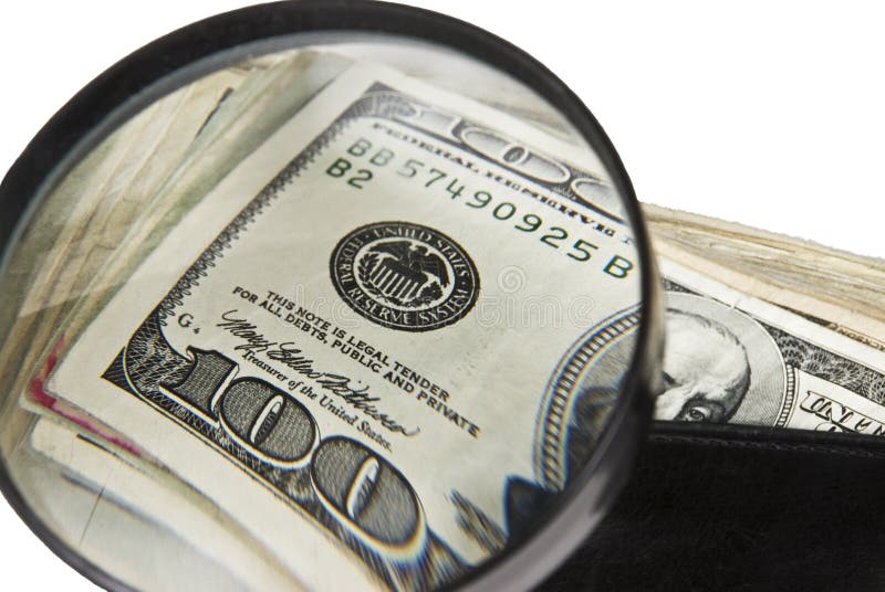 Zoom glass with money stock image. Image of magnifying - 1902175