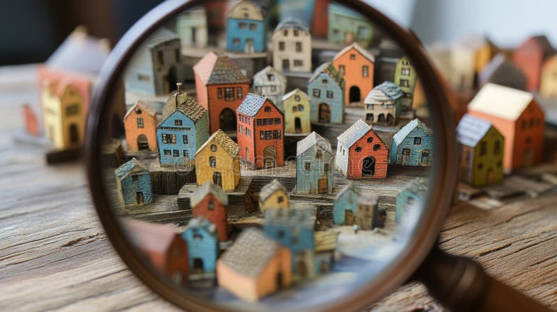 A Magnifying View of a Small Town through a Magnifying Lens Stock ...