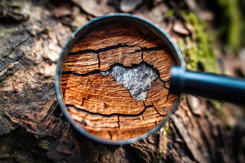 Magnifyipng Glass Examinipng the Texture of Tree Bark. Generative AI ...