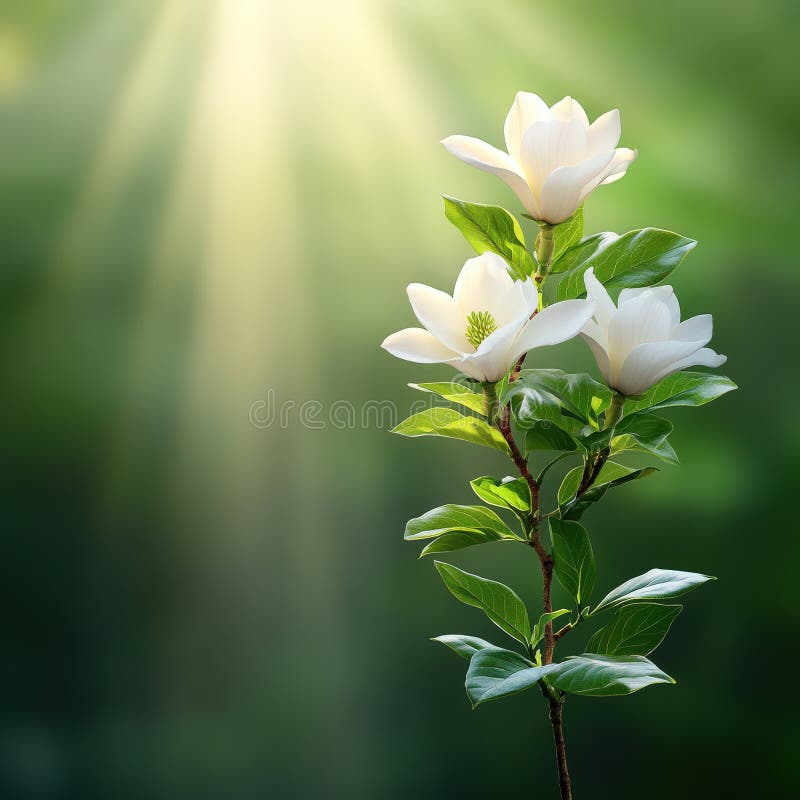 Magnolia Blossoms in Sunlight with Lush Green Foliage Stock Photo ...