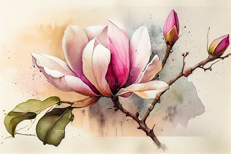Magnolia Drawing with Bit of Watercolour Stock Illustration ...