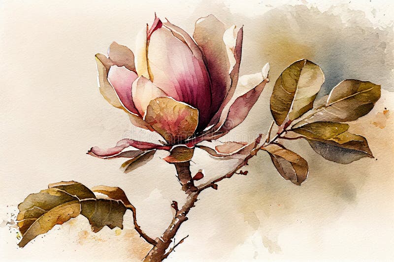 Magnolia Drawing with Bit of Watercolour Stock Illustration ...