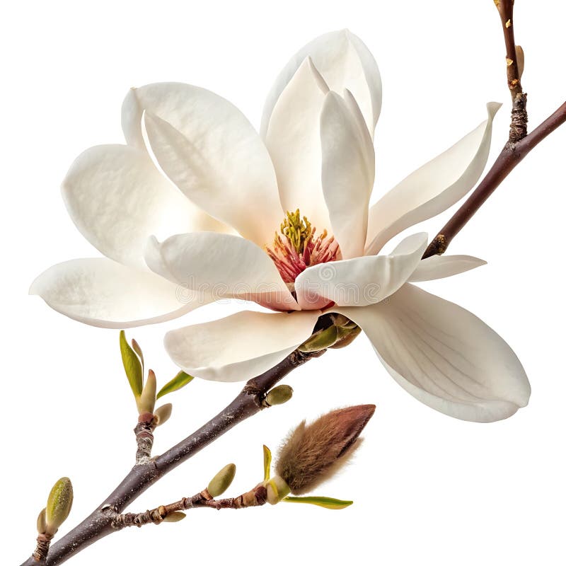 Magnolia Flower in White Background Single Magnolia Blossom on Branch ...