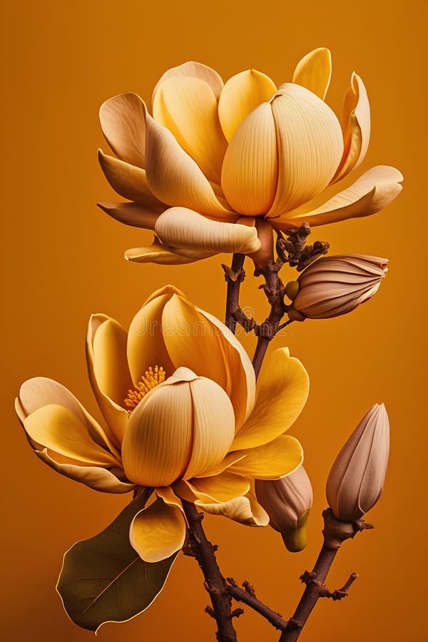 Magnolia Flowers Isolated on Orange Background. 3d Render Illustration ...