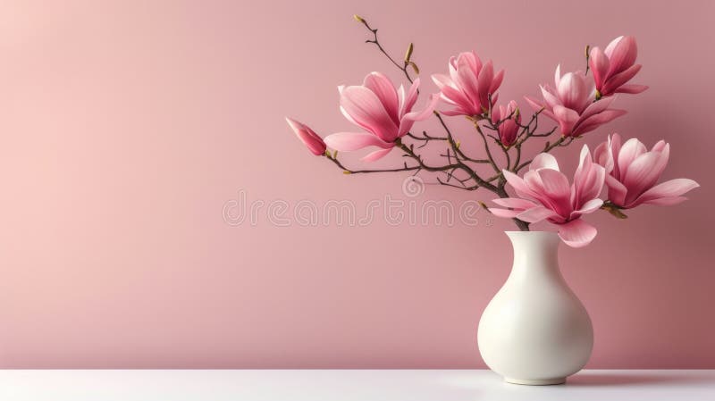 Magnolia Flowers in a Minimalistic White Vase. Stock Photo - Image of ...