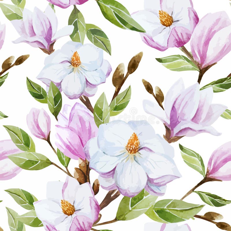 Watercolor with Magnolia Flower Stock Illustration - Illustration of ...