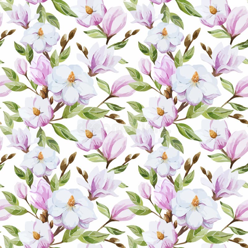 Magnolia set stock vector. Illustration of purple, seamless - 51120445