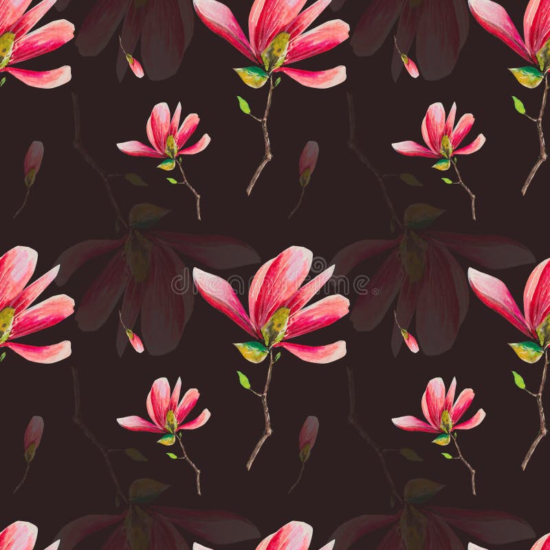 Magnolia Pattern Illustration,hand Drawing.the Drawing is Made with ...