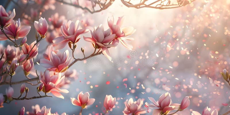 Magnolia Tree with Flowers Blooming Background Stock Illustration ...