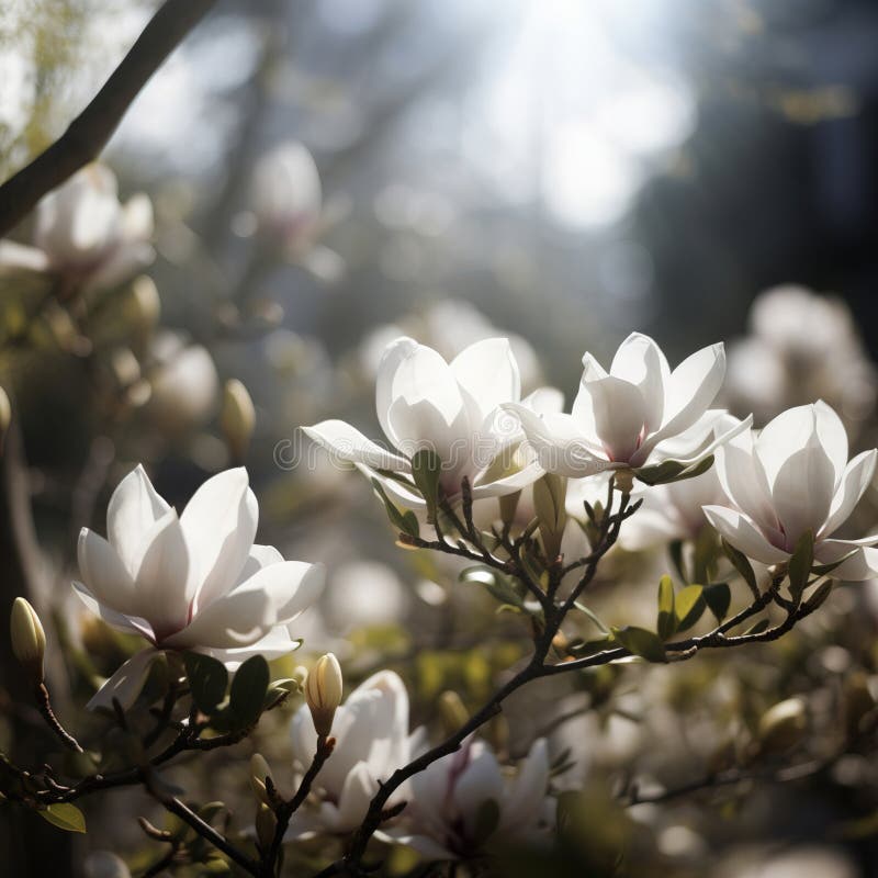 Spring Magnolia Tree with White Flowers.Generated by AI Stock ...