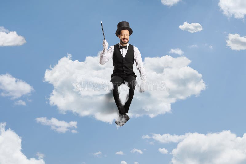 Mago volando en una nube imagen de archivo. Imagen de adulto - 347399601