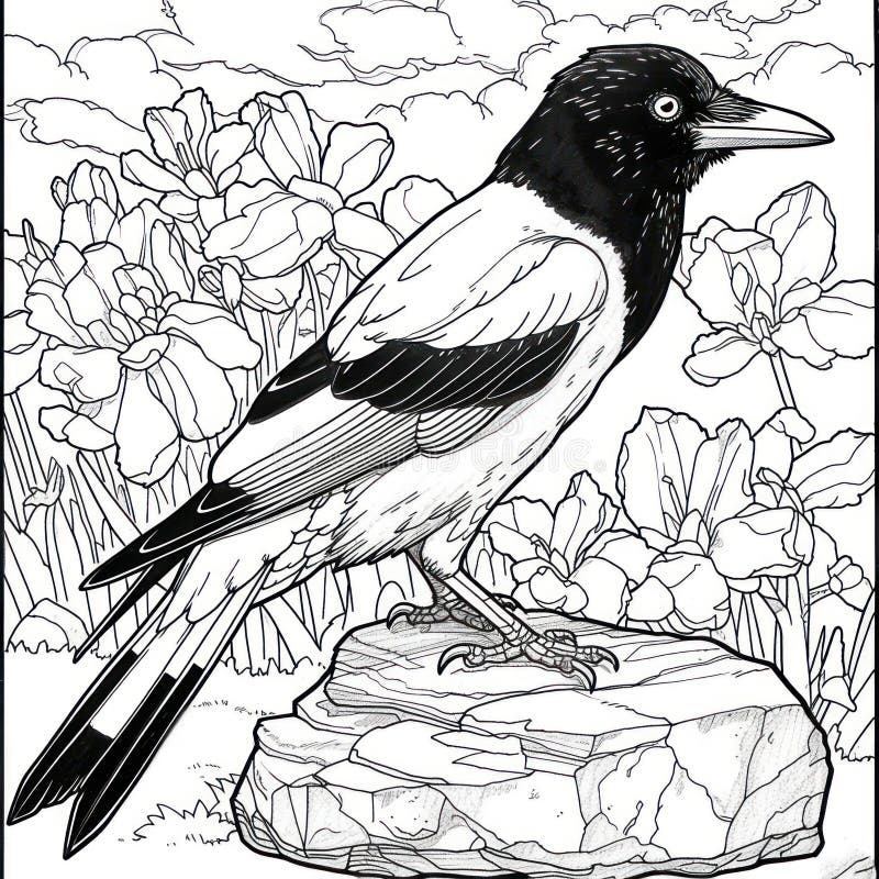 Magpie Line Drawing Stock Illustrations – 196 Magpie Line Drawing Stock ...