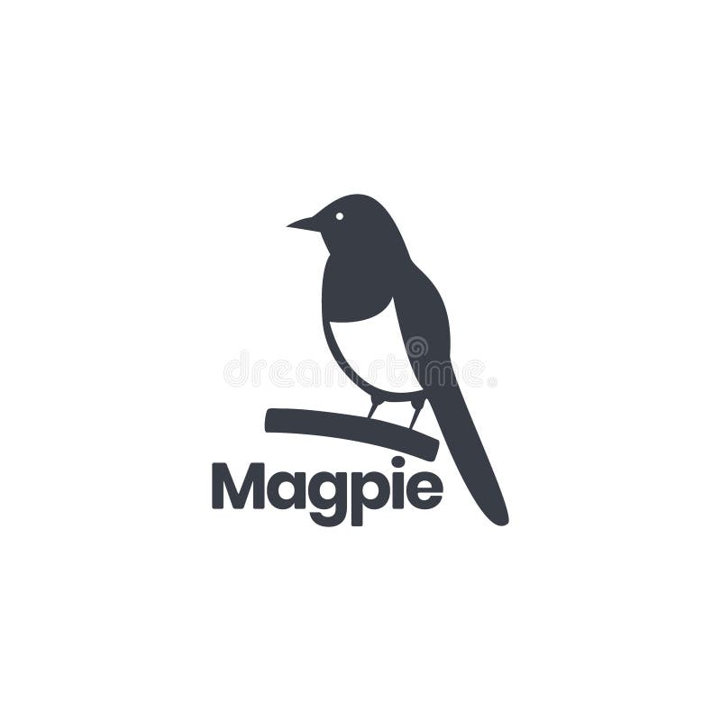 Magpie Bird Perched on Branch Exotics Isolated Modern Colored Logo ...