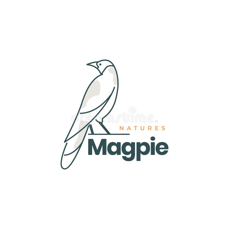 Magpie Bird Perched on Branch Exotics Lines Art Modern Colored Logo ...