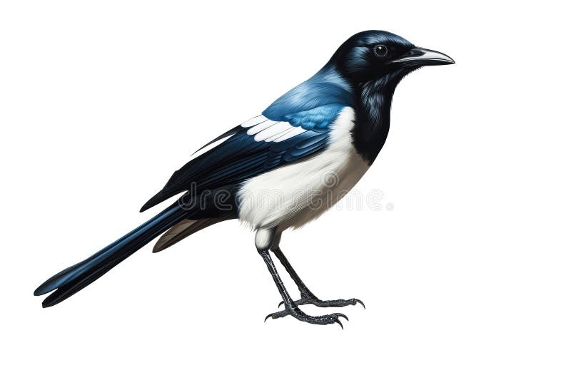 Magpie Bird on White Background Stock Illustration - Illustration of ...