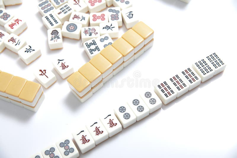 Mahjong Pieces on White Background Stock Image - Image of gambling ...