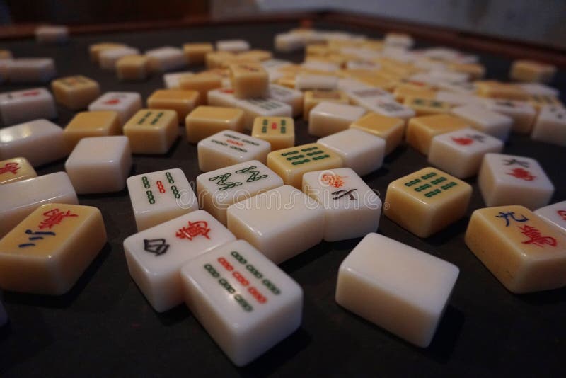 Mahjong Tiles Spreads on the Mahjong Table Board Stock Photo - Image of ...