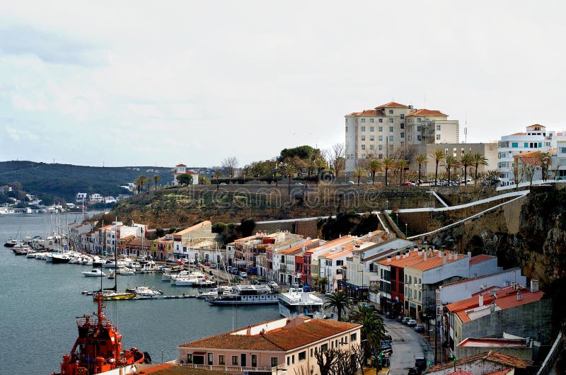 Mahon Harbor stock photo. Image of buildings, moored - 68623010