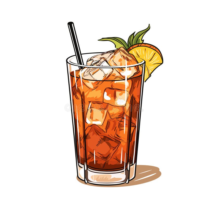 Mai Tai Cocktail Hand-drawn Comic Illustration. Mai Tai. Vector Doodle ...