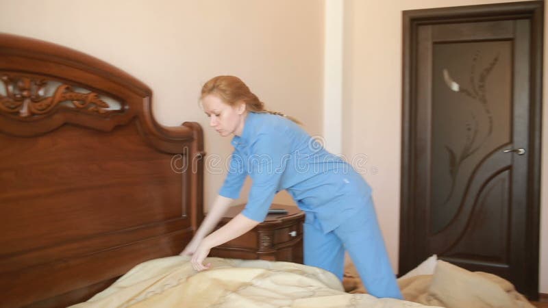 Maid Doing Cleaning in the Bedroom Stock Footage - Video of hostel ...