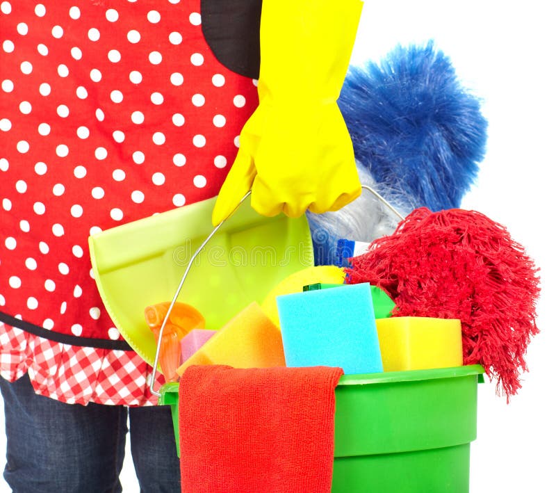 Maid Hands with Cleaning Tools. Stock Photo - Image of home, pinafore ...