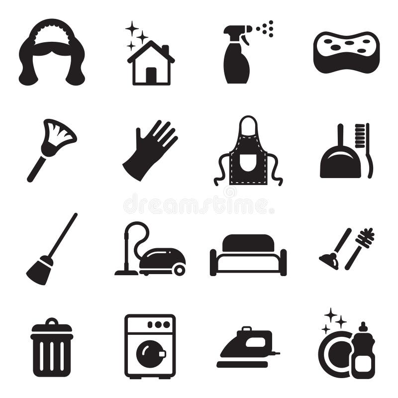 Cleaner Man with Cleaning Tools and Equipments Icons Stock Vector ...