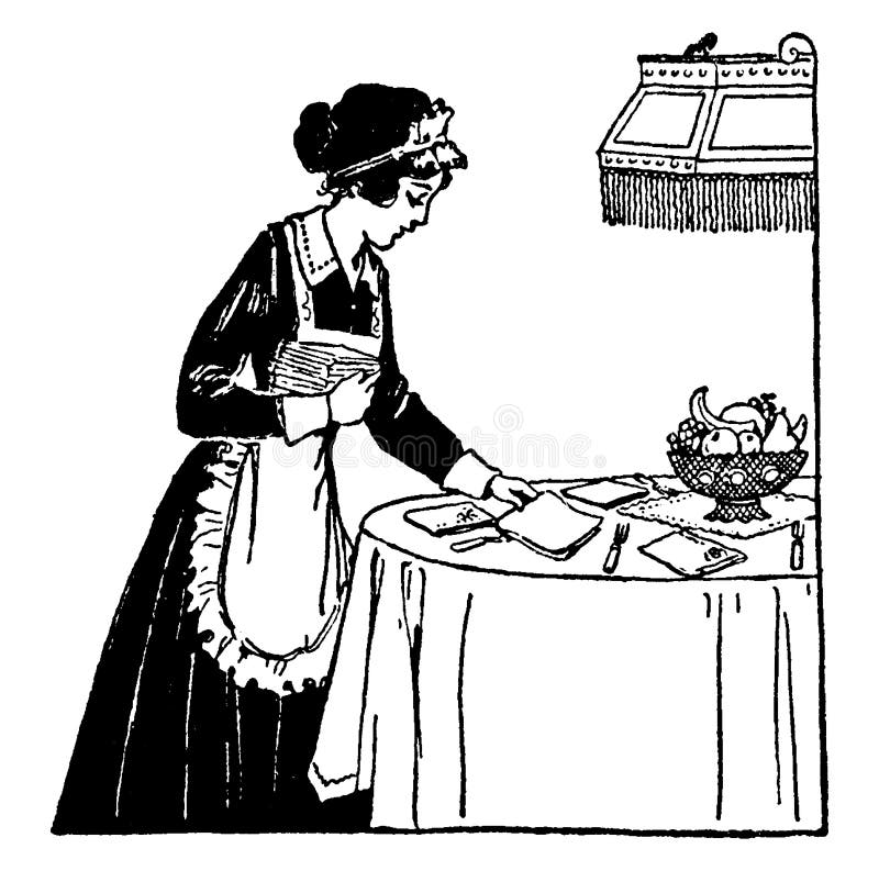 Maid Setting the Table, Vintage Illustration Stock Vector ...