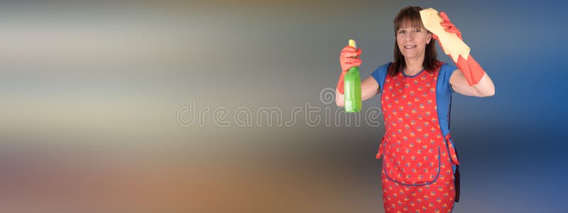 Maid Using a Cloth and a Cleaning Spray Stock Image - Image of gloves ...