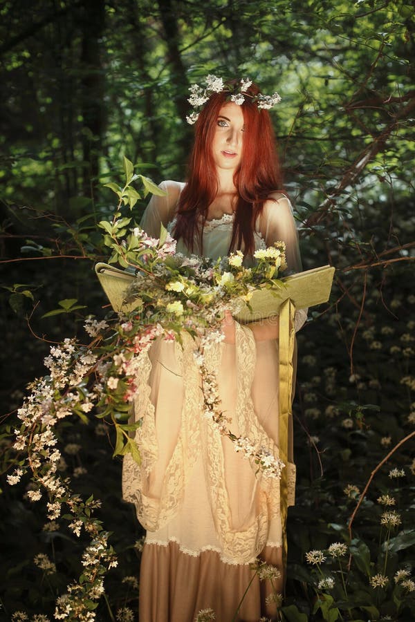 Red Cloaked Girl in a Fantasy Forest Stock Photo - Image of dream ...