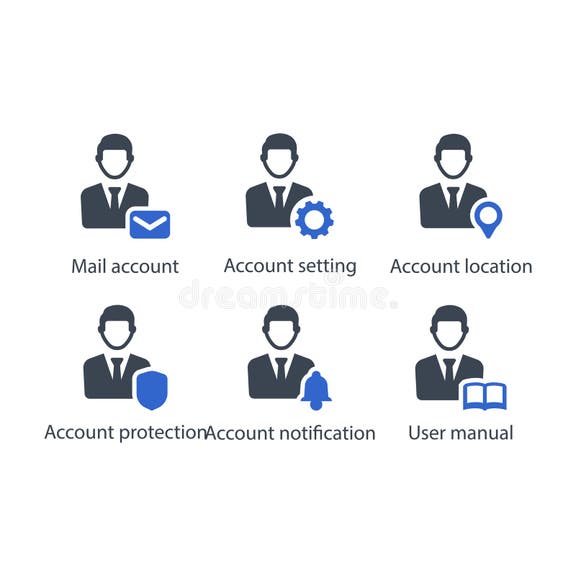 Mail Account, Account Setting, Account Location, Protection, Notification, User Manual, Icon ...