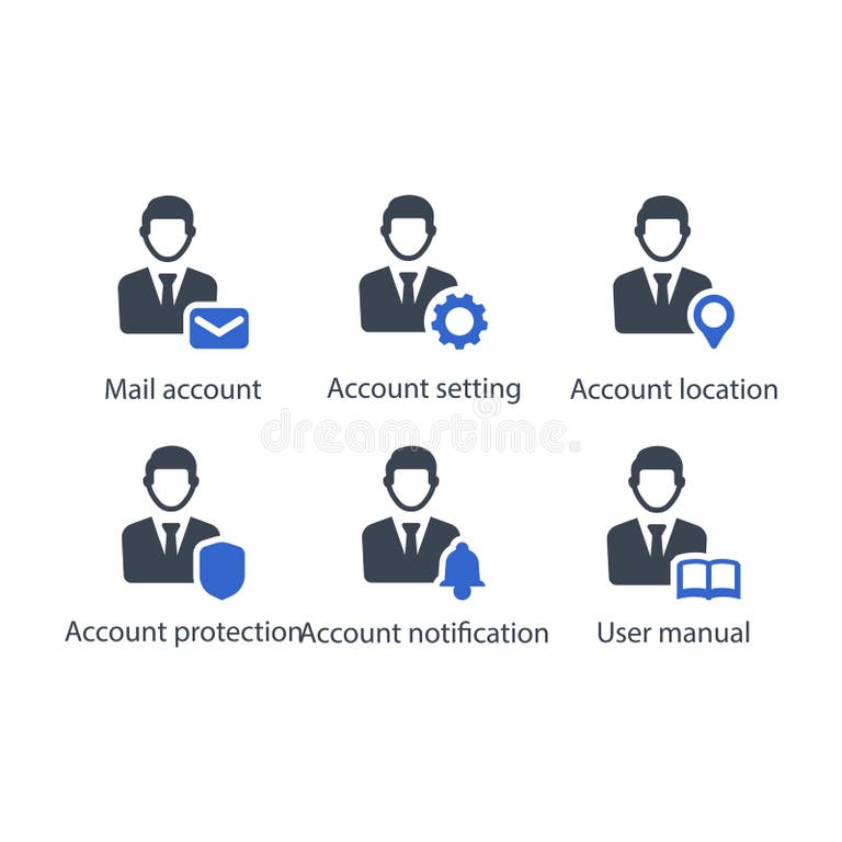 Mail Account, Account Setting, Account Location, Protection, Notification, User Manual, Icon ...