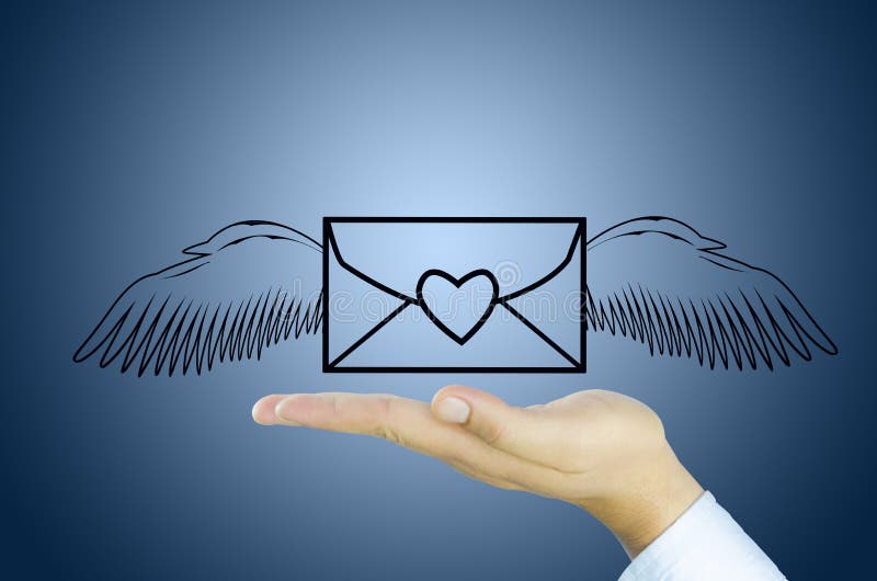 Mail with Angel Wing on Human Hand Stock Illustration - Illustration of ...