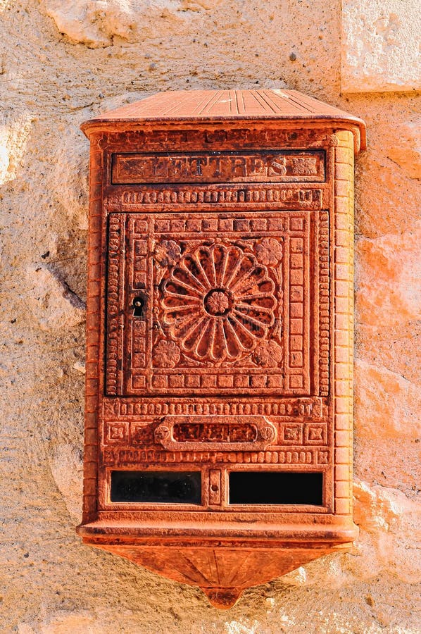 Orange, metal, mail box stock image. Image of light - 306043225