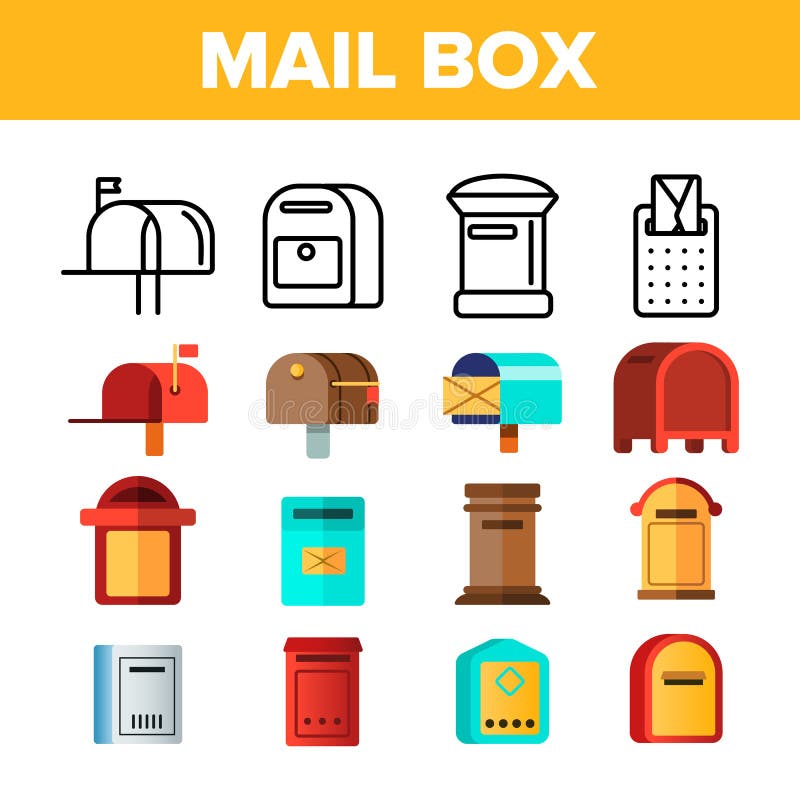 Mail Box, Post Linear and Flat Vector Icons Set Stock Vector ...