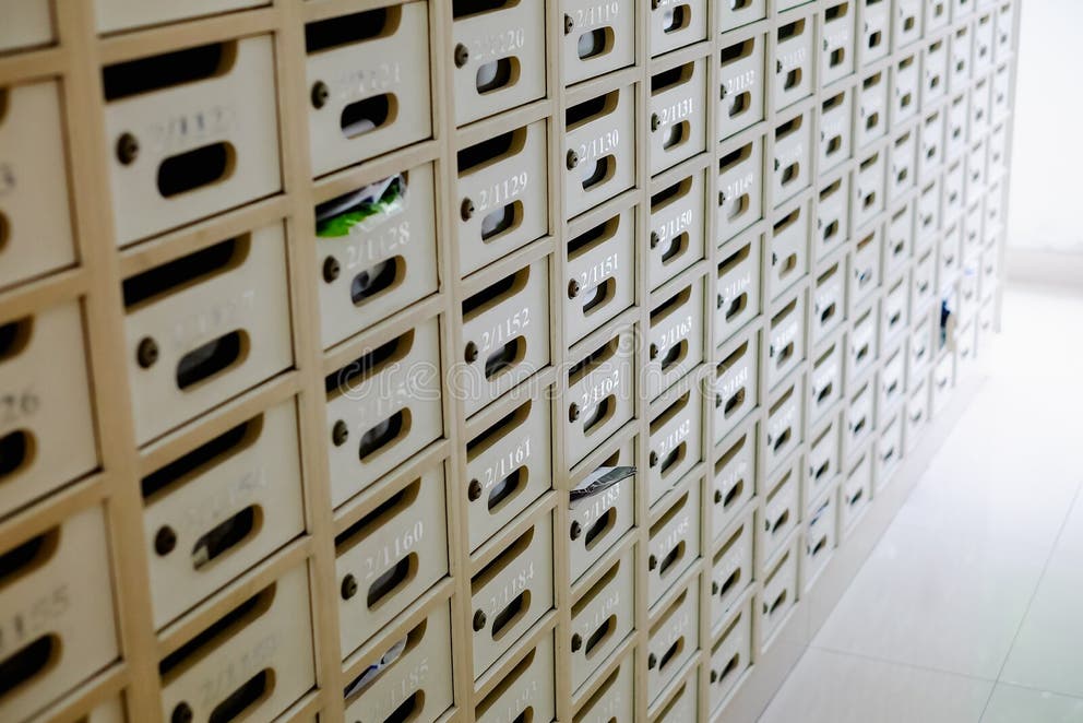 Mail boxes center in room stock image. Image of filled - 234652835